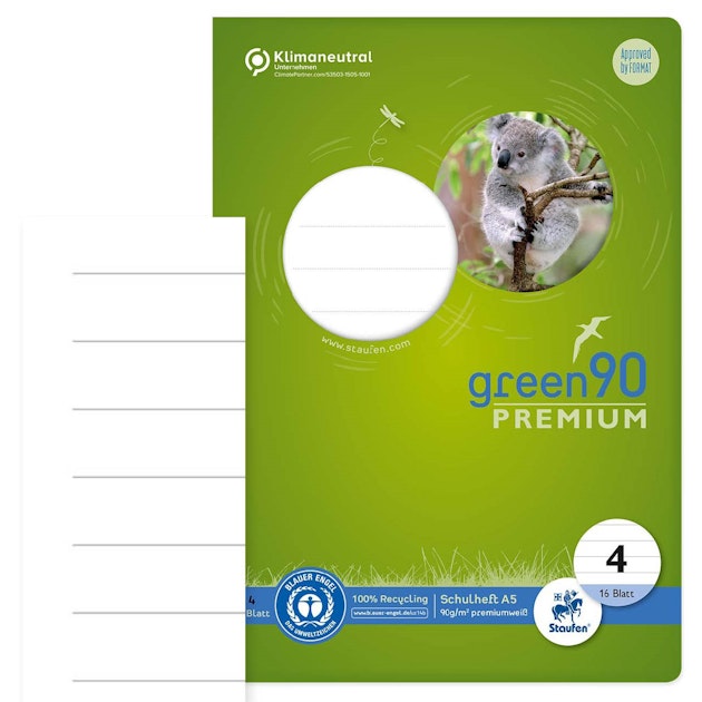 Staufen Green Schulheft DIN A5 liniert Lineatur 4 ab der 4. Klasse