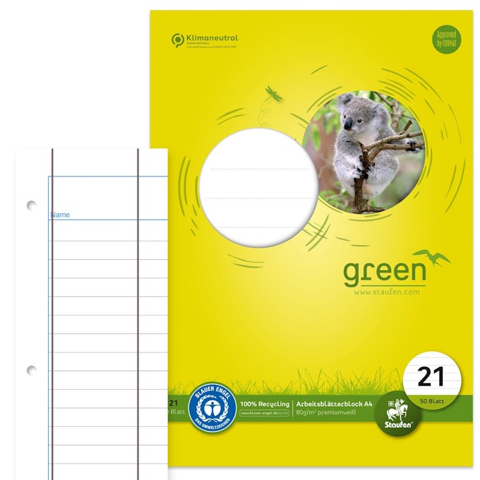 Staufen Green Arbeitsblätterblock DIN A4 liniert Lineatur 21